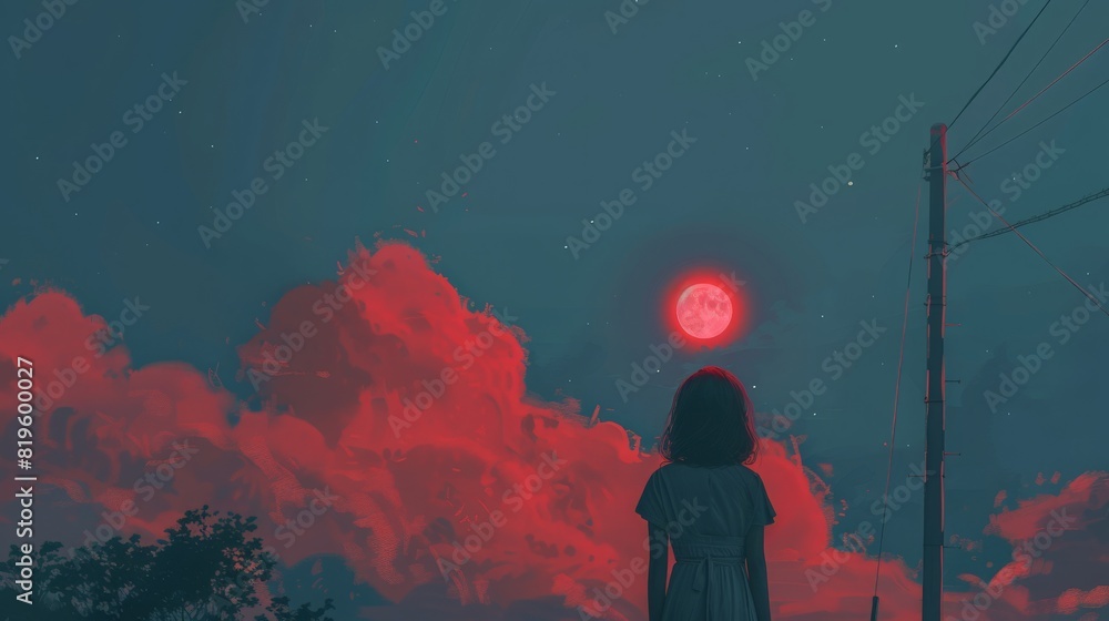 Girl in love looking in the distance. Anime, manga style painting ...