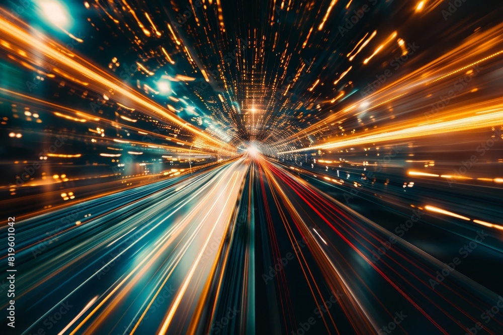 Speed of light, abstract space travel, motion fast, blur, moving ...