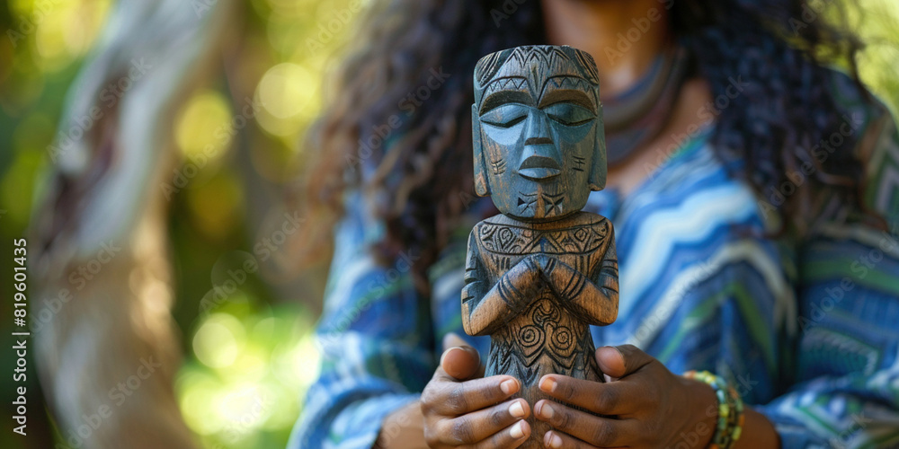 African American holds spirit object ceremony of sacramental beliefs ...