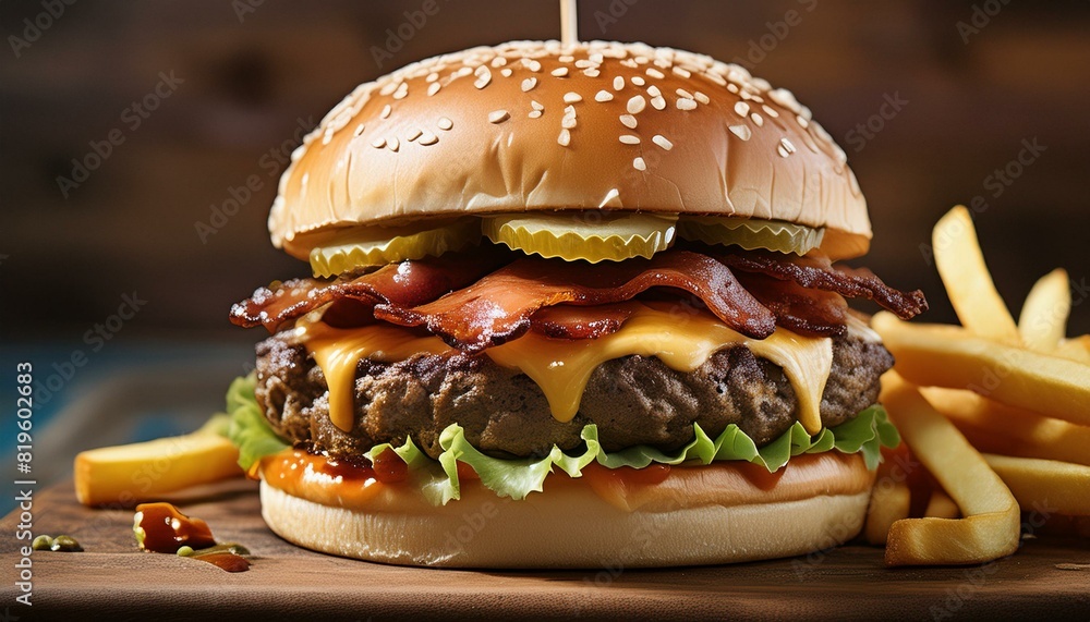 delicious fast food chain burger, highlighting the perfect assembly of ...