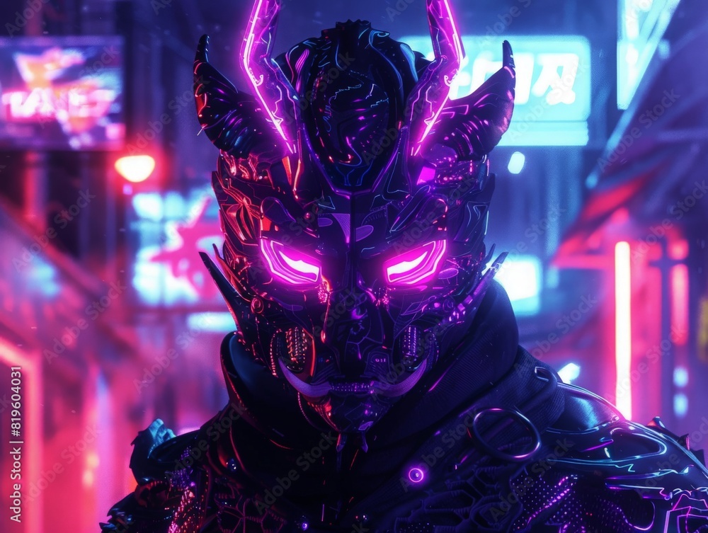 Bio mechanical god of death, cyberpunk demon, neon light, character ...