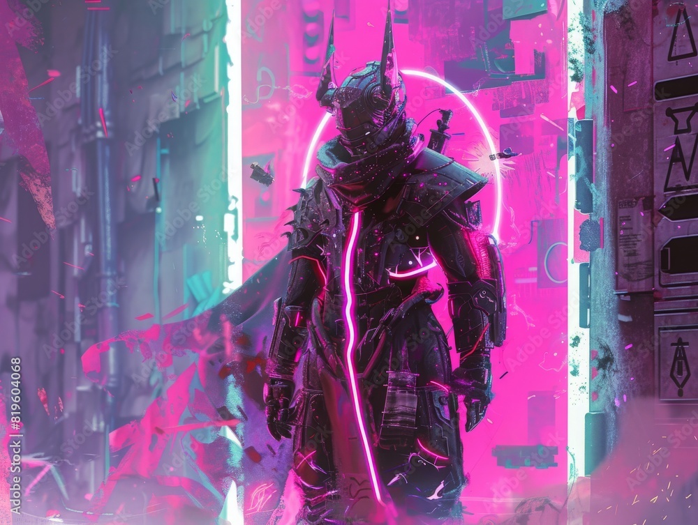 Bio mechanical god of death, cyberpunk demon, neon light, character ...