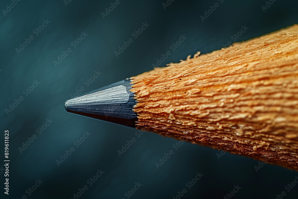 Detailed macro shot of a sharpened pencil tip, highlighting graphite ...