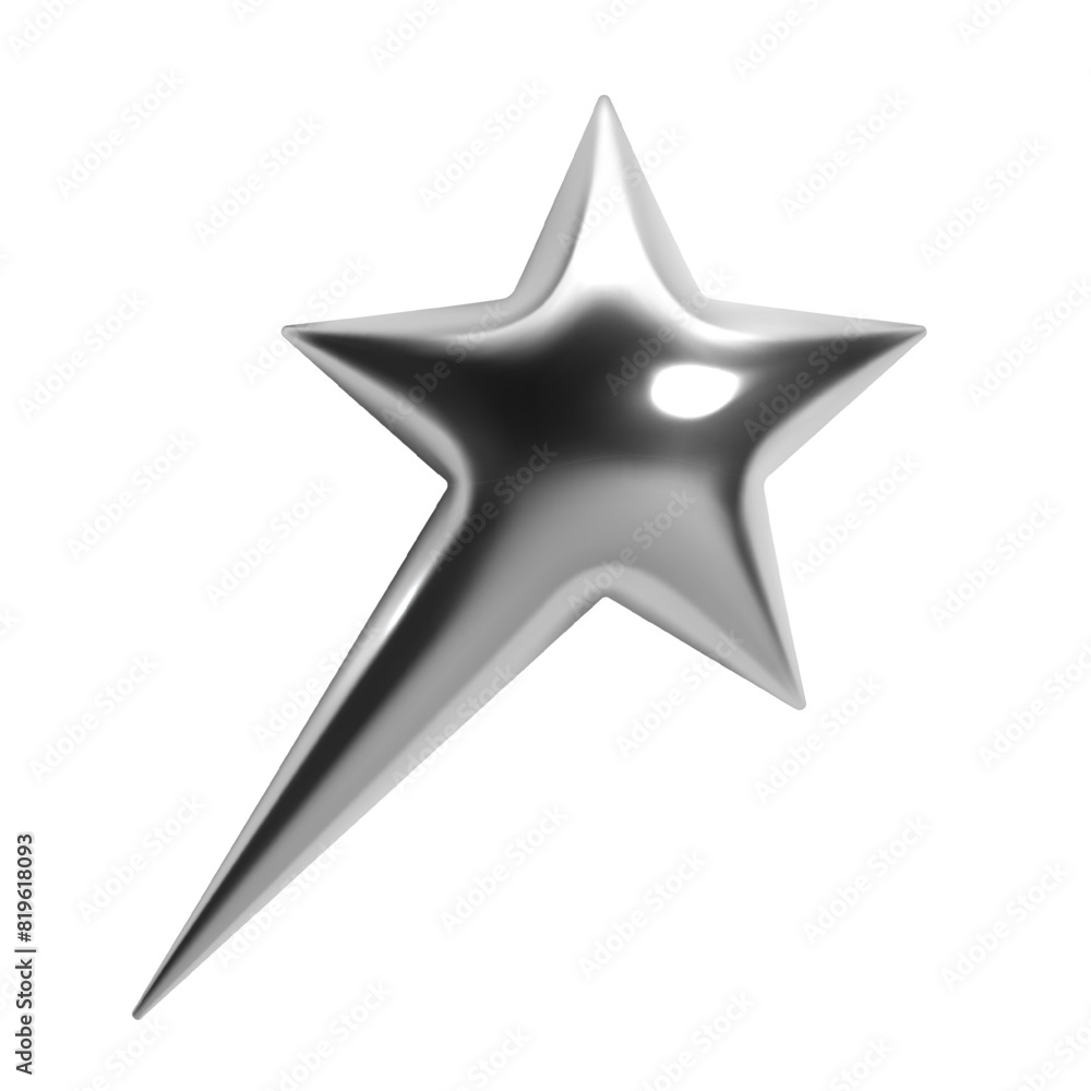 3D Y2K chrome star with a glossy shiny metallic surface. Render of ...