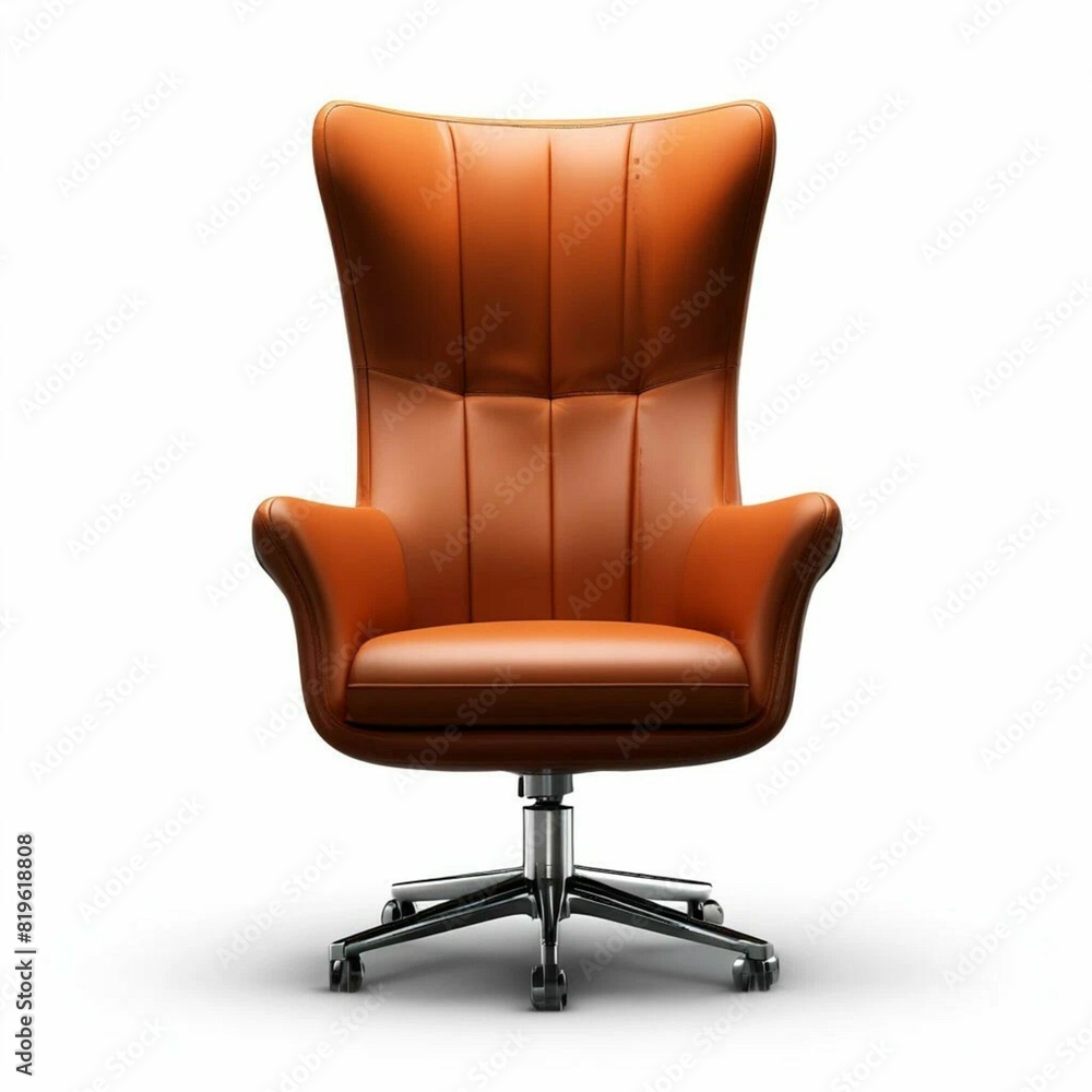 Brown chair with a high back and leather upholstery on a swivel support ...