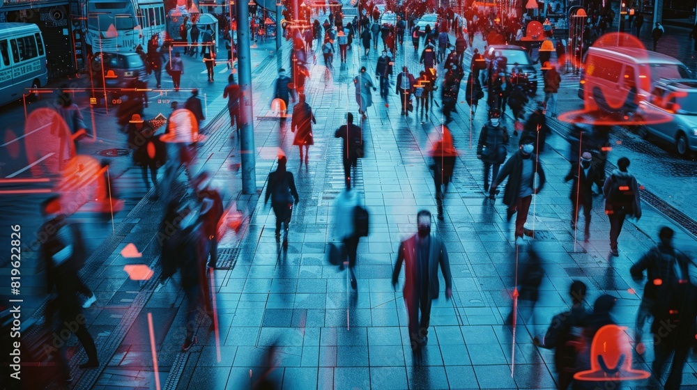 Elevated Security Camera Surveillance Footage of a Crowd of People ...