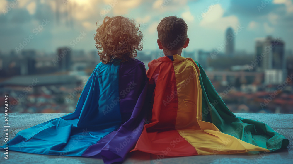 child wearing matching superhero capes, as the dentist explains the ...