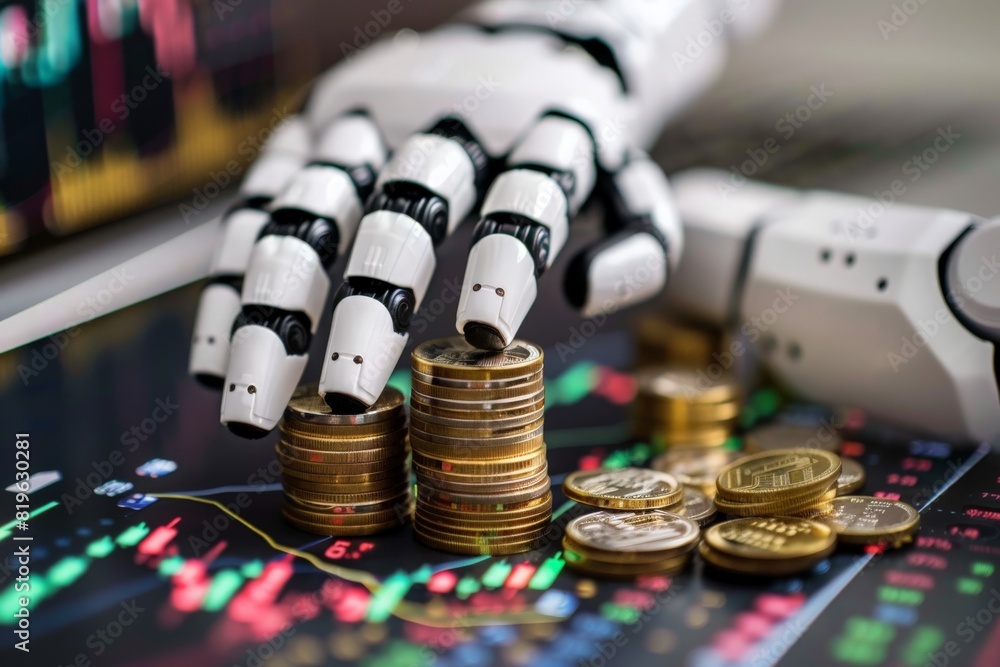AI(Artificial Intelligence) and Financial Technology concept.Robot Hand ...