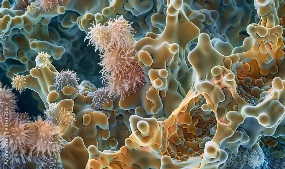 A highly enlarged photo of a bacterial colony, revealing the ...