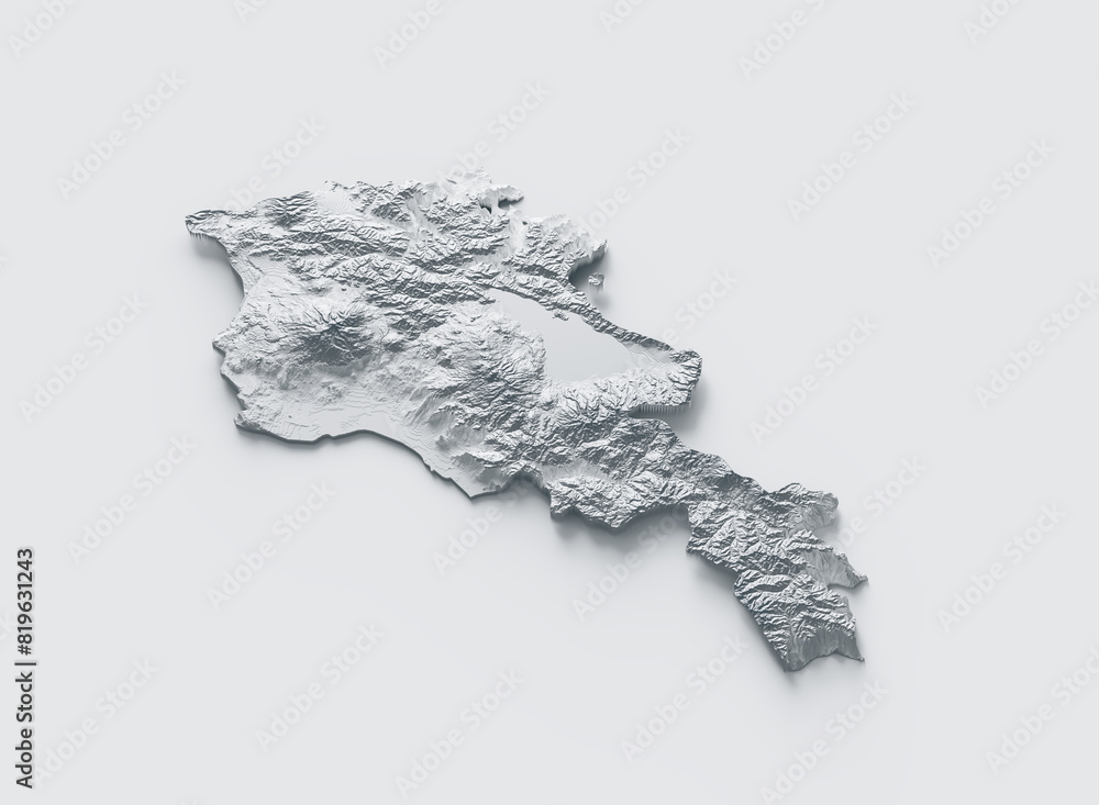 Armenia Map Gray And White Shaded Relief Textured Map On White ...