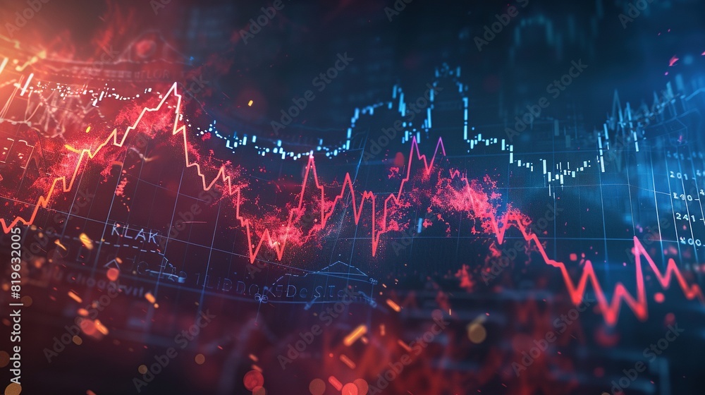 Dramatic stock market crash visualization, red downward spiral. Red and ...