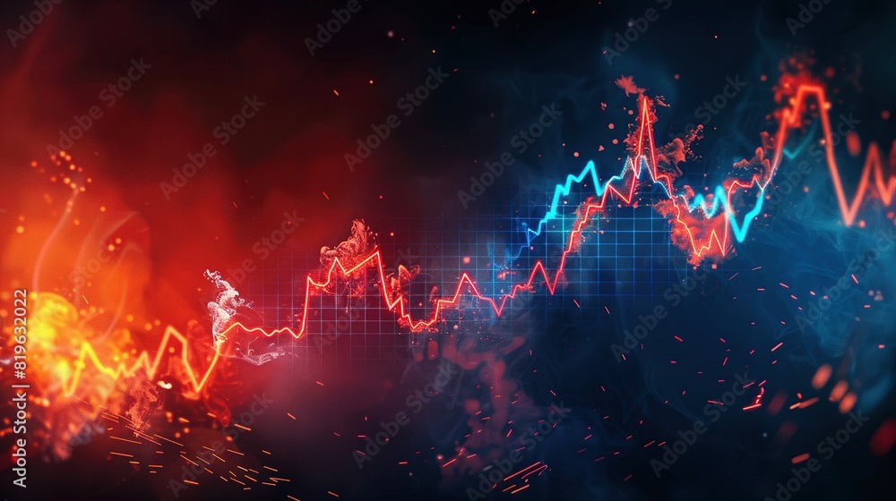 Dramatic stock market crash visualization, red downward spiral. Red and ...