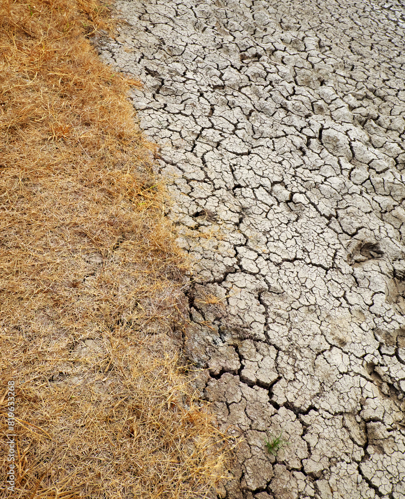 Dried soil surface, waterless sewer pipes after long time hot season at ...