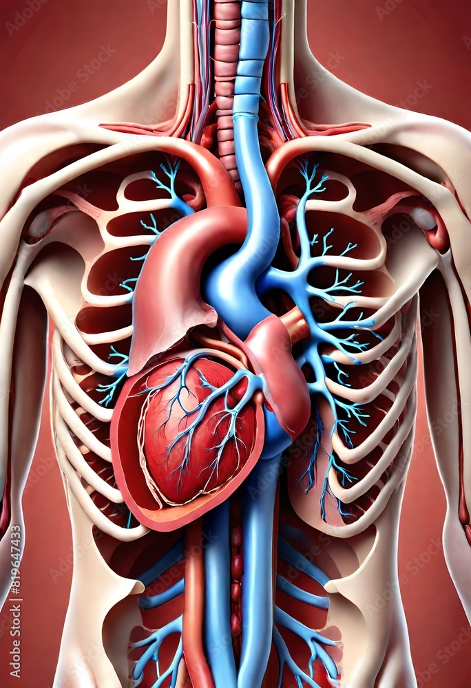 Detailed anatomical illustration of the human aorta showing blood ...