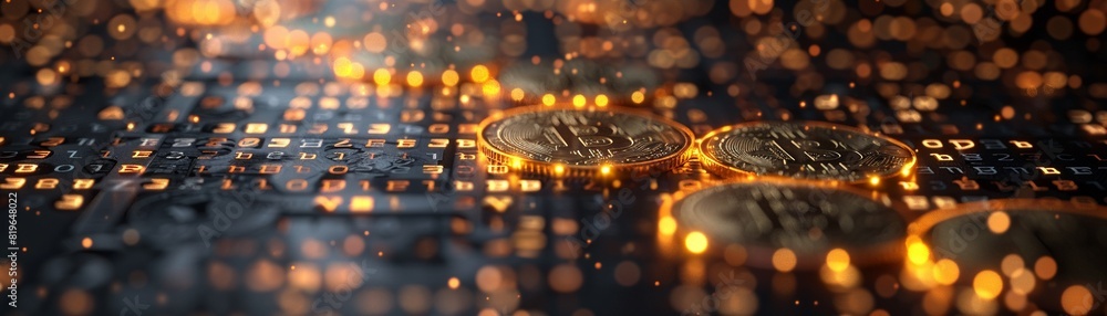 Gold currency symbols on a corporate contract, modern bank setting ...