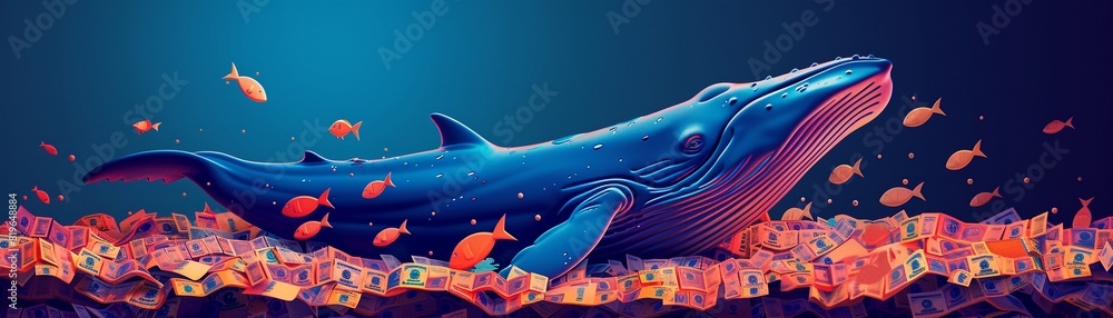 Gold whale and investor in an underwater money exchange, deep economy ...