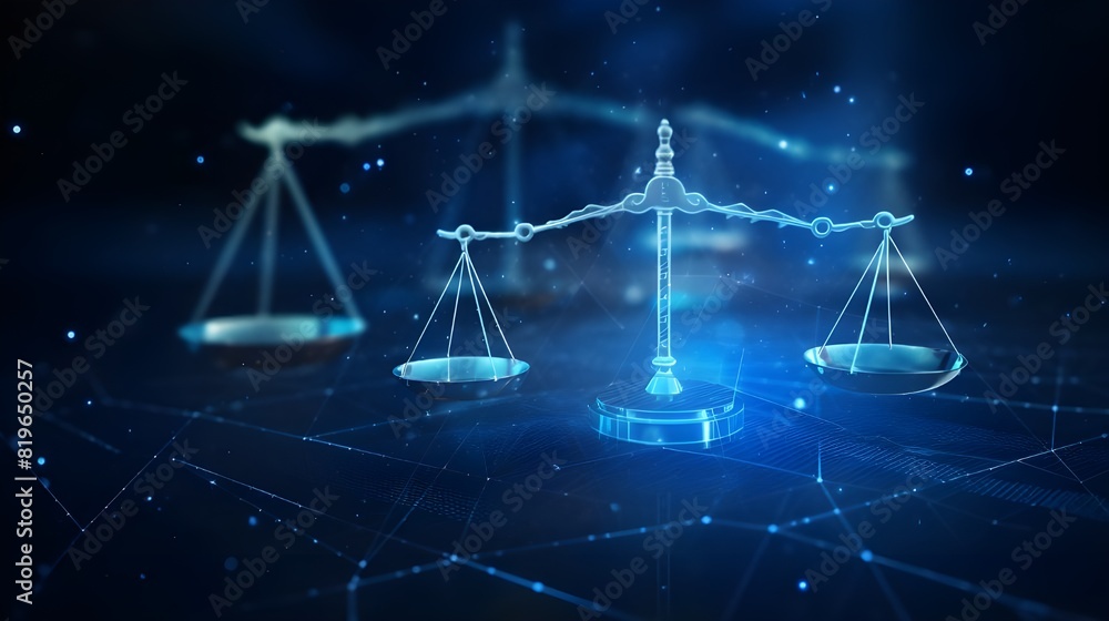 Detailed illustration of shining blue libra zodiac sign on black ...