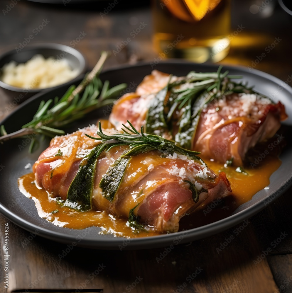 Italian Saltimbocca alla Romana in studio lighting and background ...
