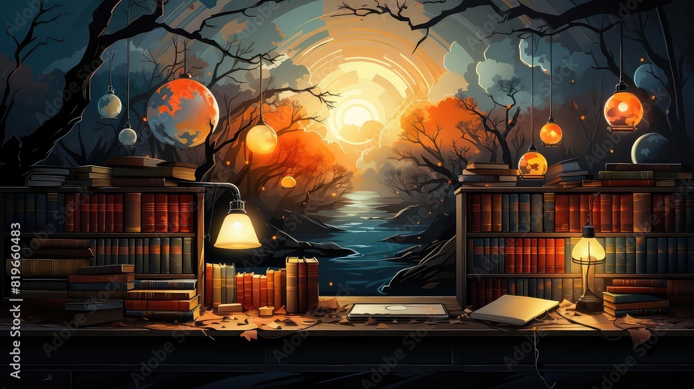 Study background flat design front view vintage bibliophile theme ...