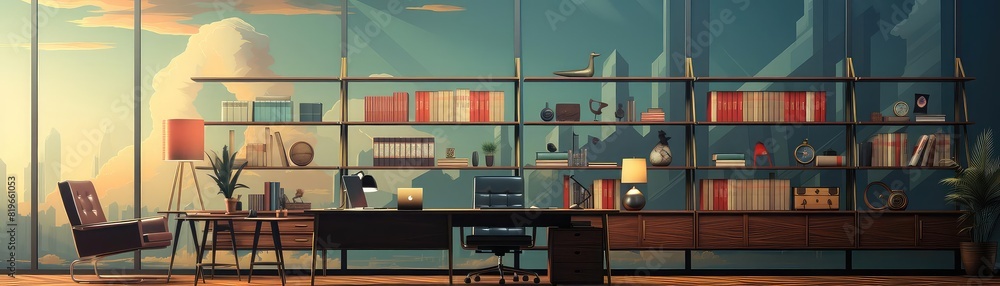 Study background flat design side view luxurious executive office theme ...