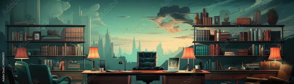 Study background flat design side view luxurious executive office theme ...