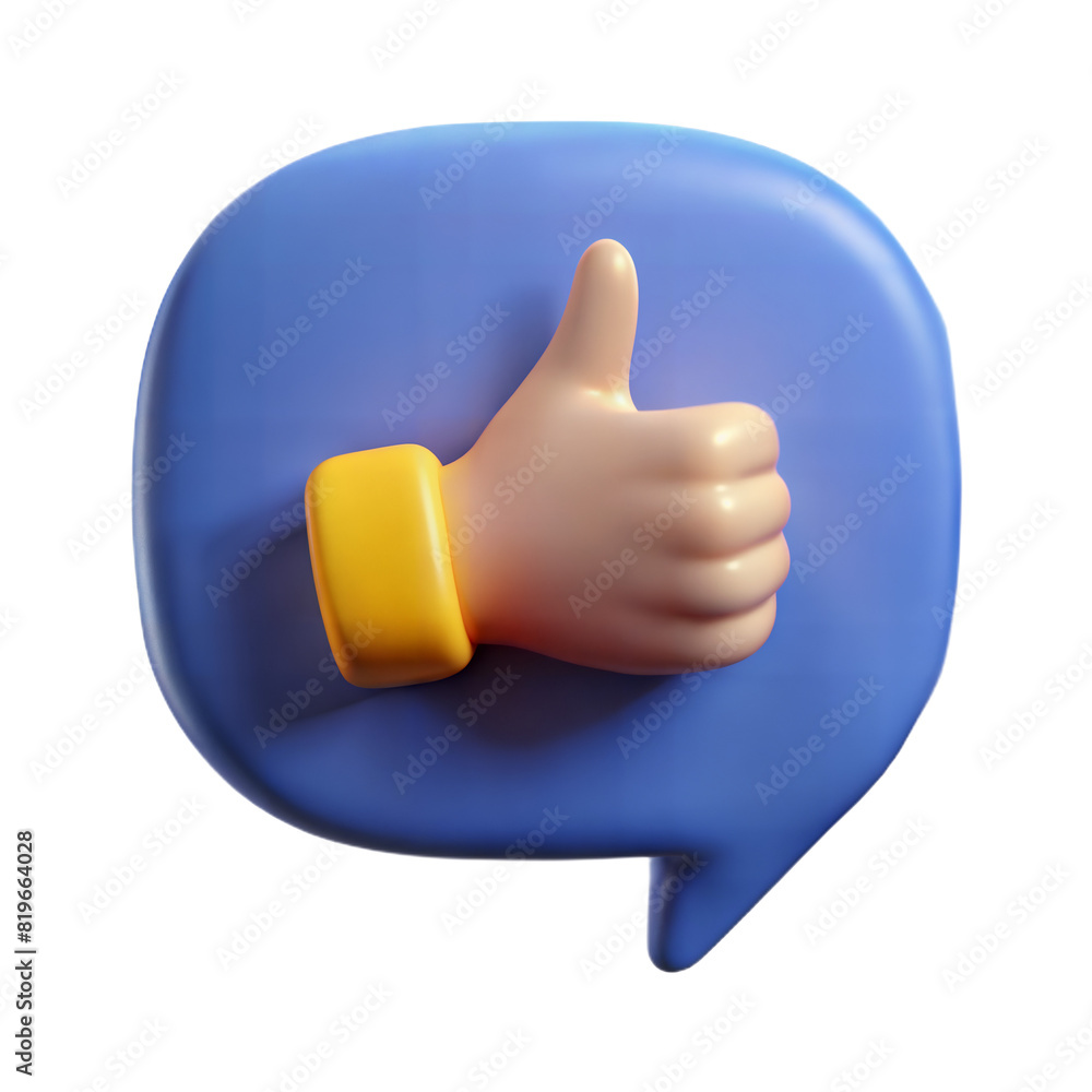 Thumbs Up Bubble Chat: A 3D icon of a hand giving a thumbs-up gesture ...