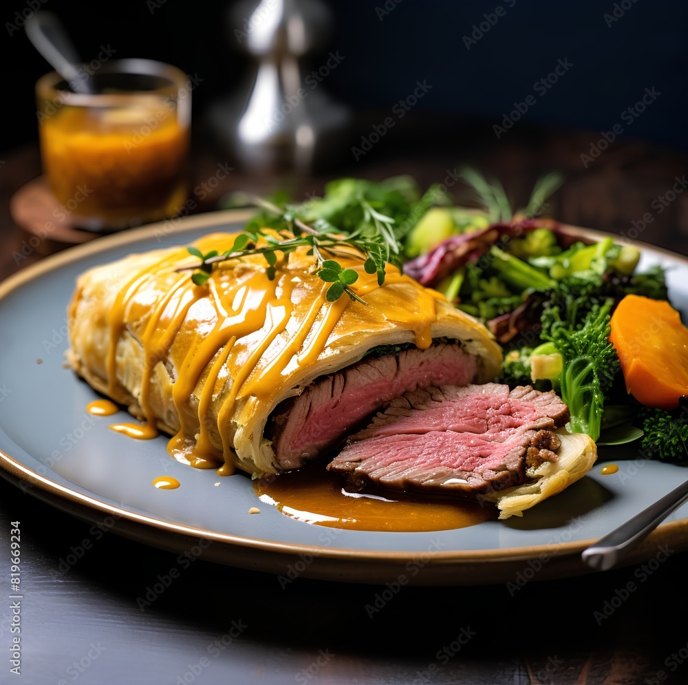 Beef Wellington, classic British dish, fillet of beef coated in pâté ...