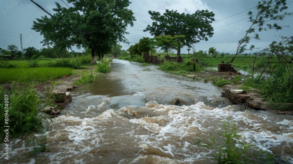 Heavy rain falls during the monsoon season, causing rivers to swell and ...
