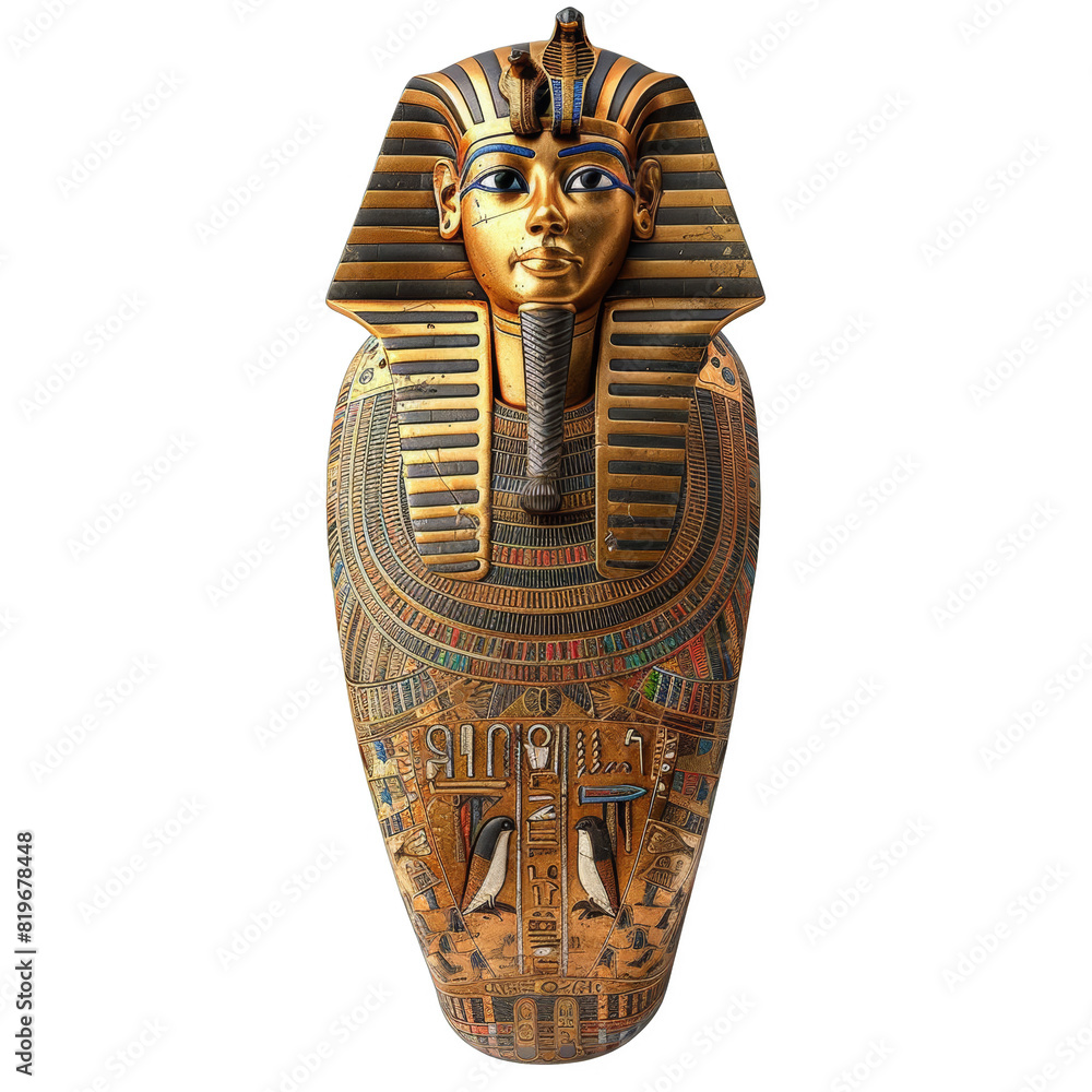 Ancient Egyptian Pharaoh Tutankhamun golden sarcophagus, intricate ...