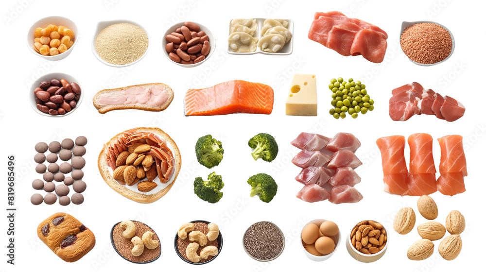 High protein nutrition food collection set in 3d transparent background ...