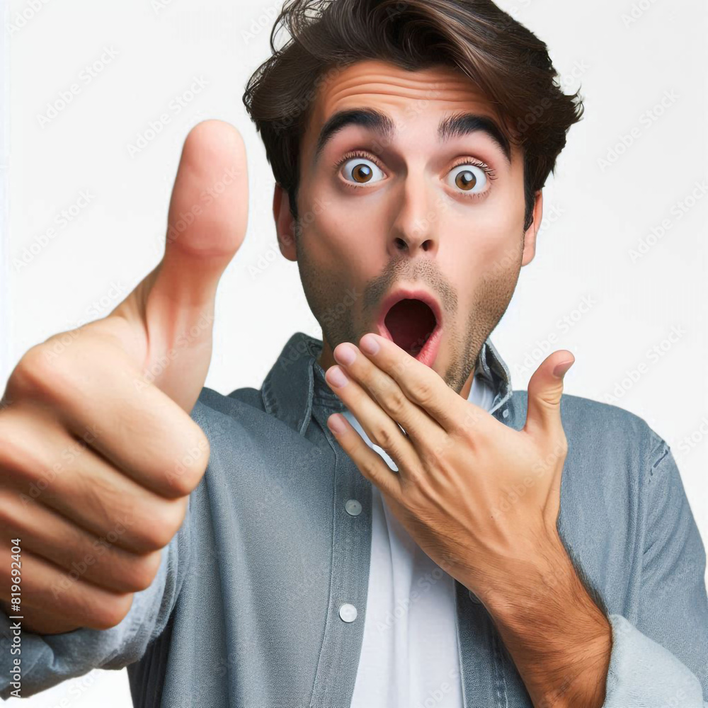 Happy Asian Man Showing Thumbs Up Gesture, beautiful young man shocked ...