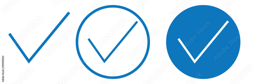 Checkmark icon. Blue check mark vector set. Checked checkbox sign ...