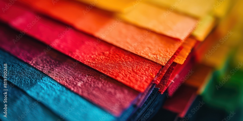 Macro photograph of a stack of color swatches, with shallow depth of ...