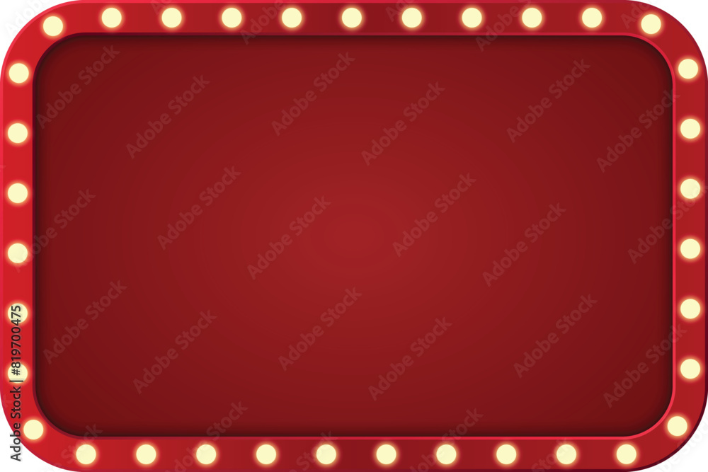 Retro light box frame border with 6:4 aspect ratio, red shining marquee ...