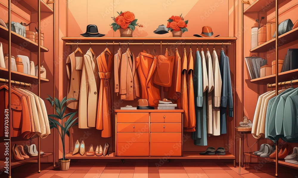 Walkin Closet background flat design front view modern chic theme ...