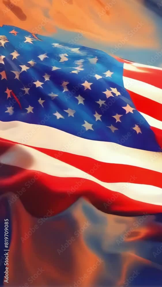 USA flag waving background cartoon comic book style patriotic animation ...