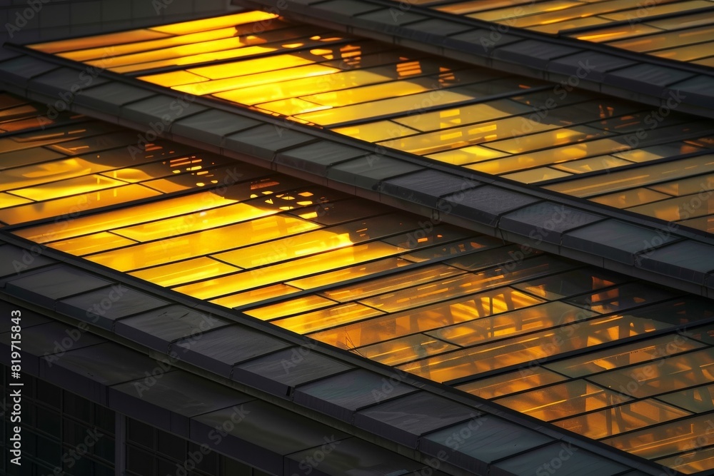 Solar panels installed on a roof, sunset sky - 3D 4k animation ...