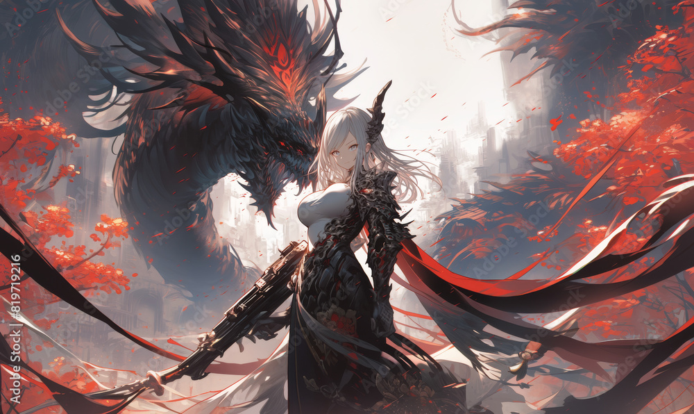 Dragon slayer woman wielding a huge vintage broad sword, fantasy world ...