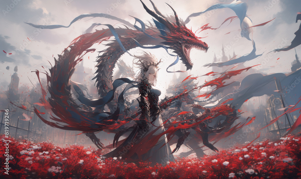 Dragon slayer woman wielding a huge vintage broad sword, fantasy world ...