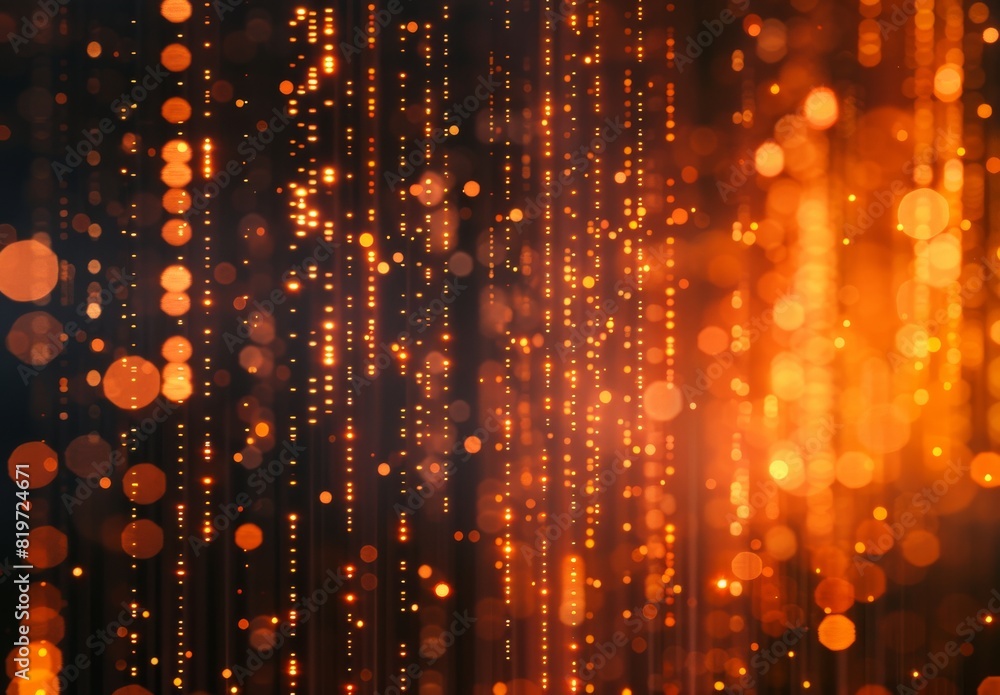 Digital HEX code raining down in an orange matrix effect with a bokeh ...