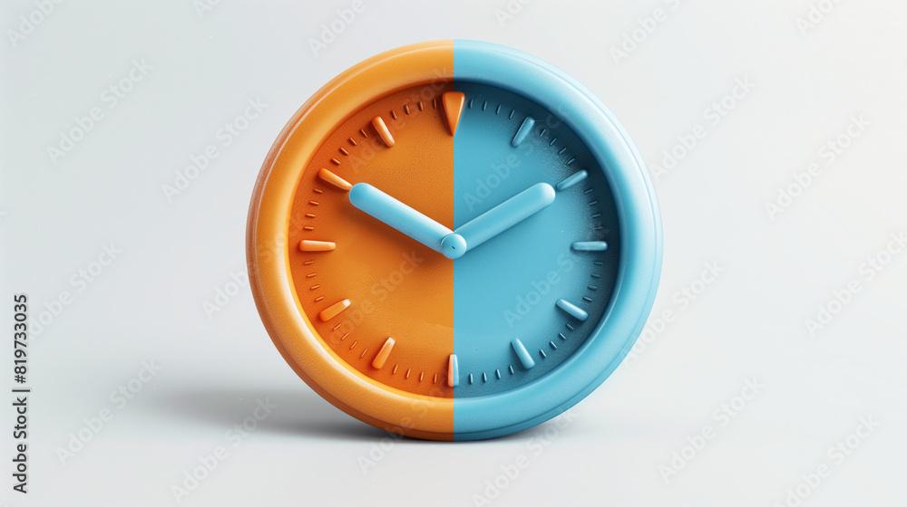 Blue and orange vintage alarm clock on light white color background ...