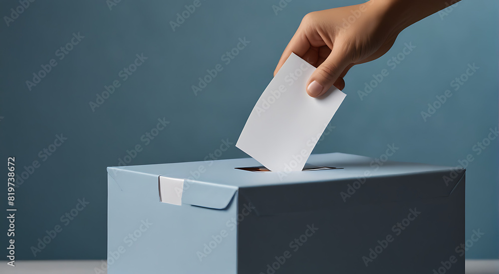 closeup of A hand putting a plain white ballot paper into a plain white ...