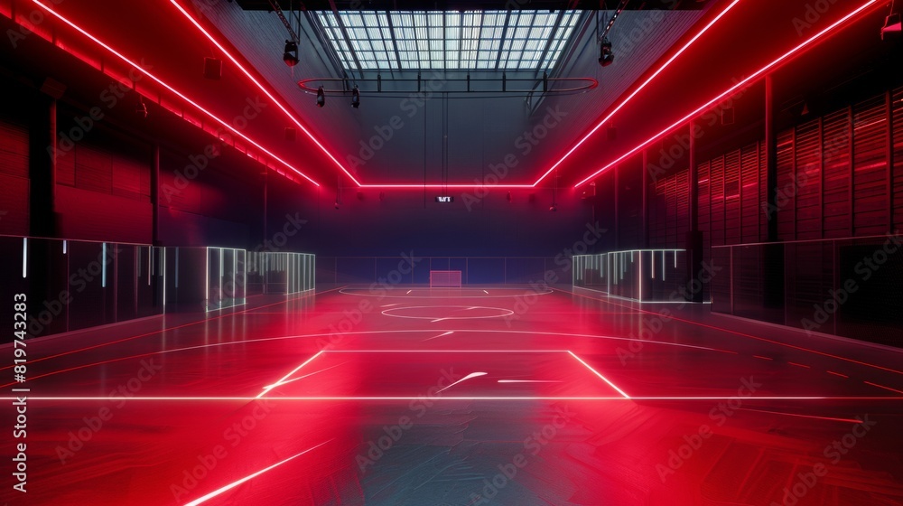 A modern multi-purpose sports hall with a football pitch and an ...