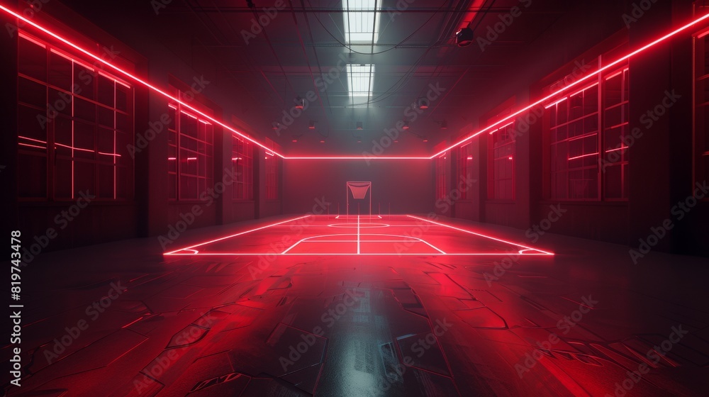 A modern multi-purpose sports hall with a football pitch and an ...