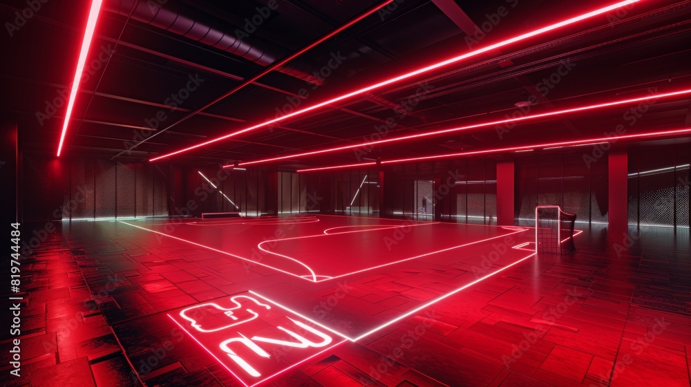 A modern multi-purpose sports hall with a football pitch and an ...