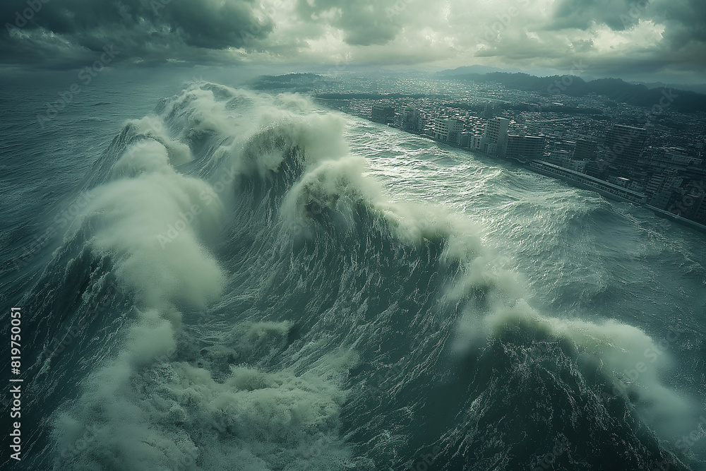 waves of H2O, massive tsunami wave approaching the city, terrifying ...