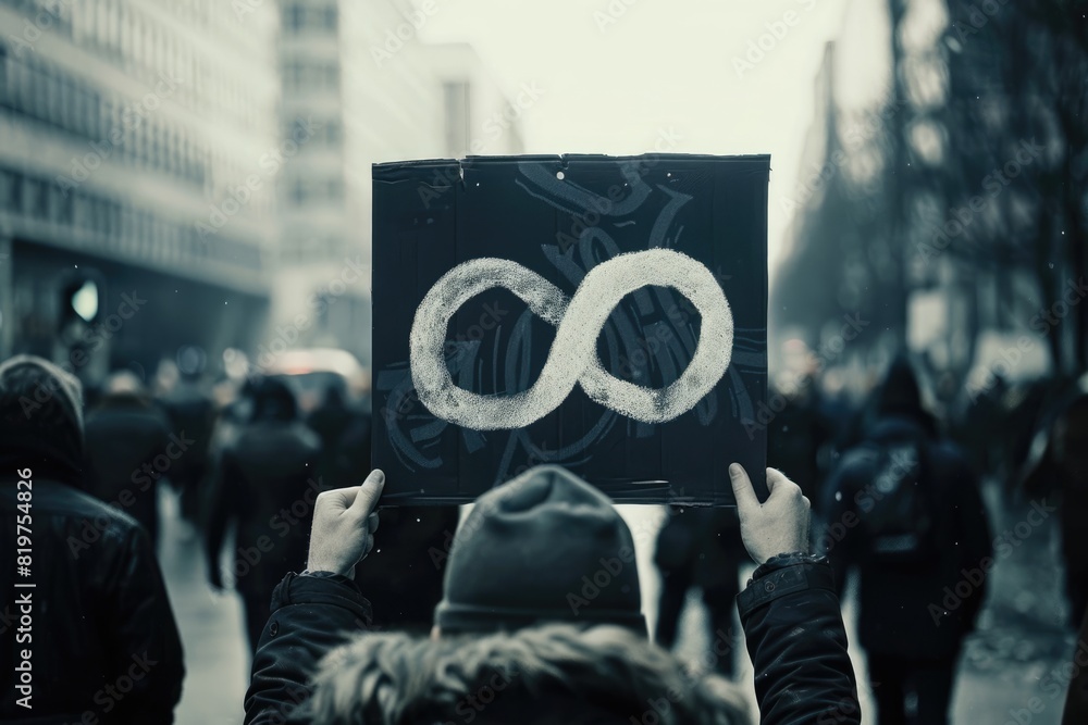Political protest rally with crowd holding signs in the city Stock ...