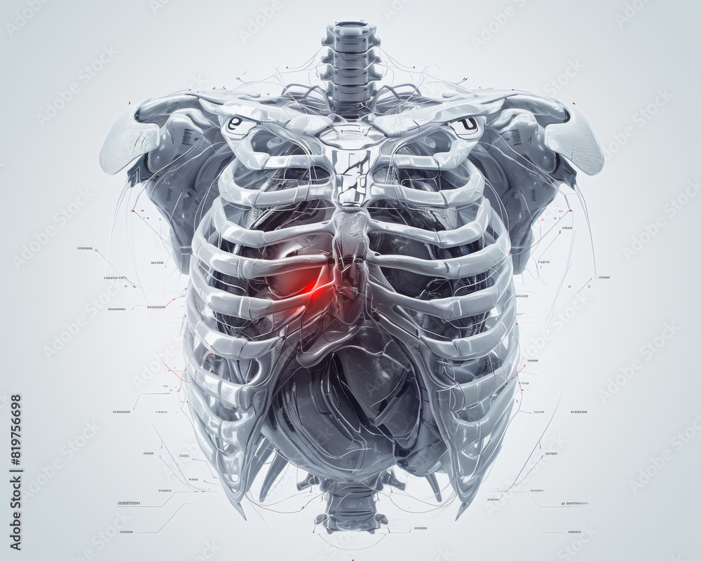 3D generated Sci-fi android human rib cage replica for people with rib ...