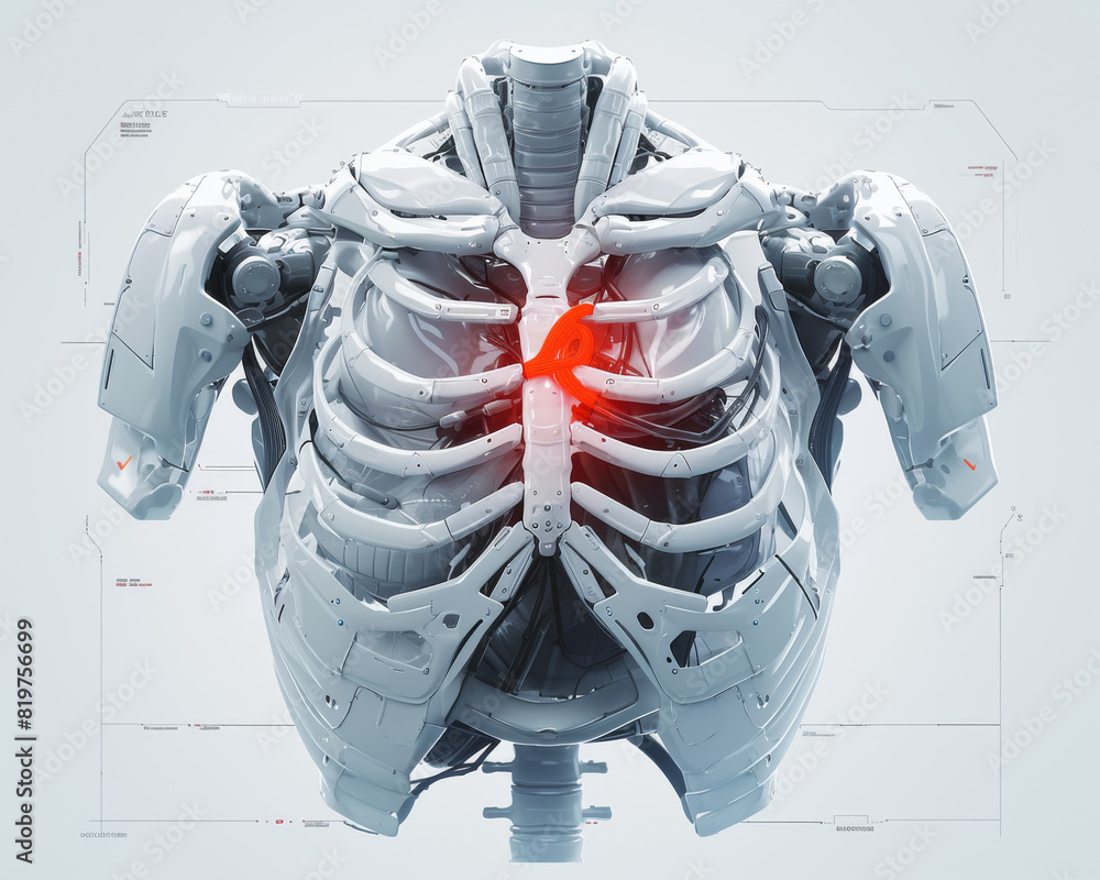 ภาพประกอบสต็อก 3D generated Sci-fi android human rib cage replica for ...