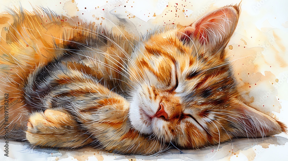 Peaceful watercolor clipart of a sleeping cat, single object, isolate ...